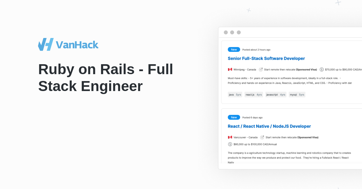 Ruby on Rails - Full Stack Engineer - VanHack